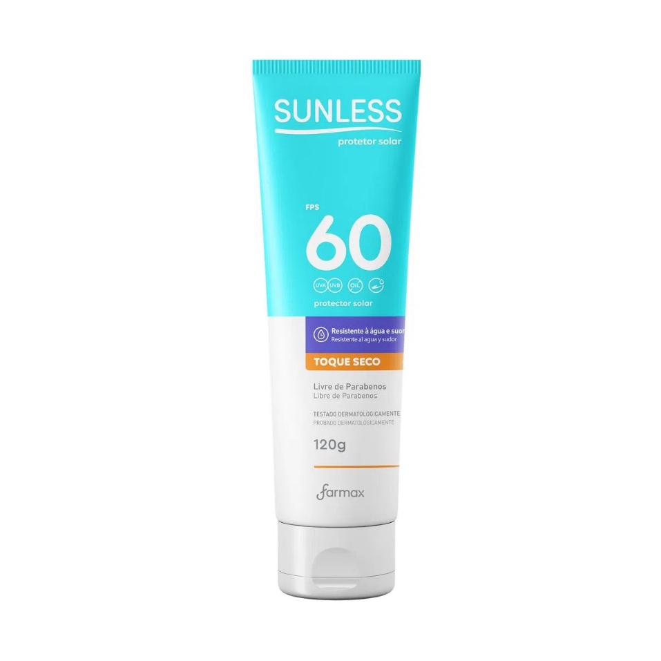 Protetor Solar Sunless Farmax 60FPS Toque Seco 120g | Shopee Brasil