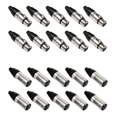 Kit 10 Conector Plug Xlr Fêmea Linha Niquelado + 10 XLR Macho Linha 3 Pinos Niquelado Luminos ...
