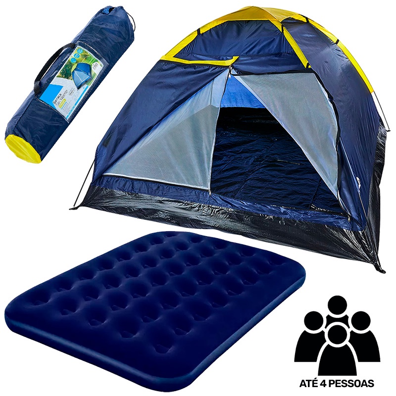 Barraca 4 pessoas + colchão Inflável Casal Com Bomba De Pé Mor Camping ...