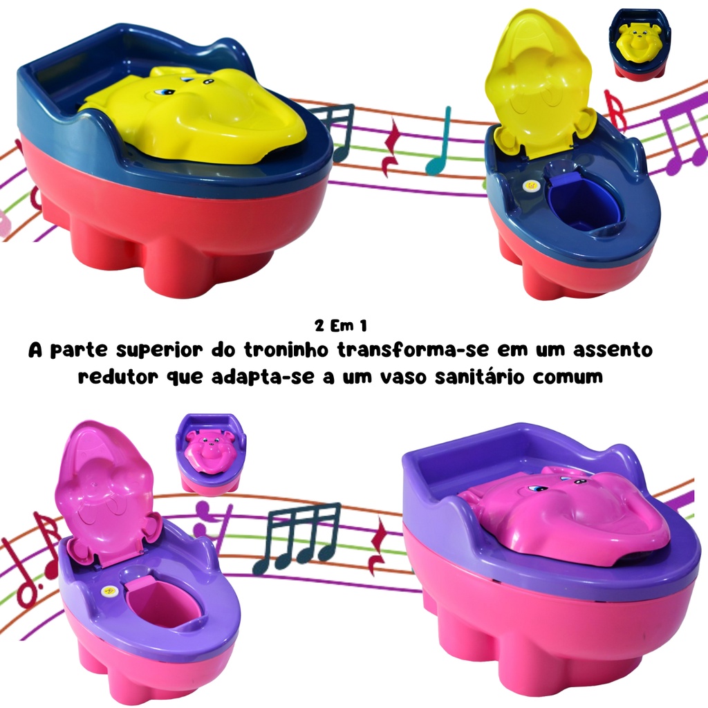 Troninho Peniquinho Pinico Penico Musical Infantil 2 Em 1-Urso Azul e ...