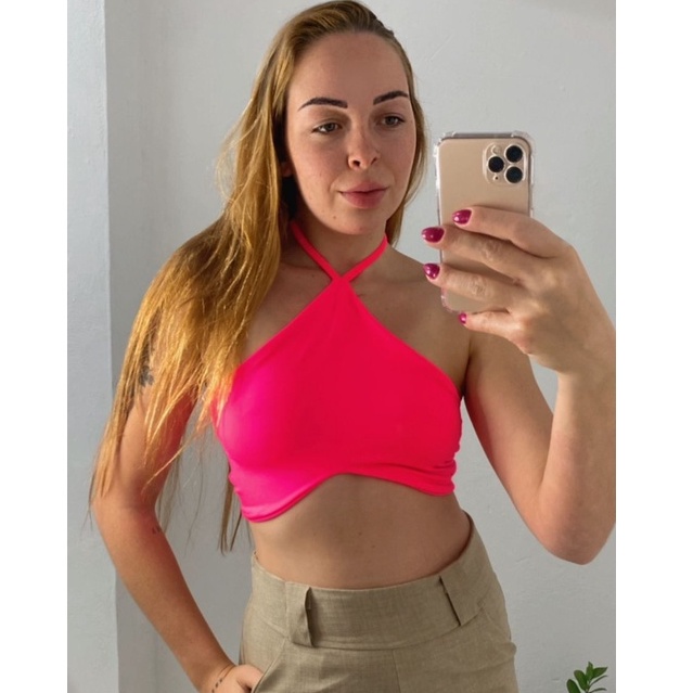 Cropped Top Triangulo De Amarrar Cores | Shopee Brasil