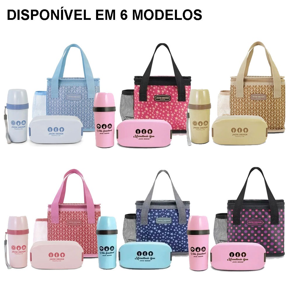Kit Bolsa Térmica Lancheira + Marmita + Garrafa Jacki Design | Shopee ...