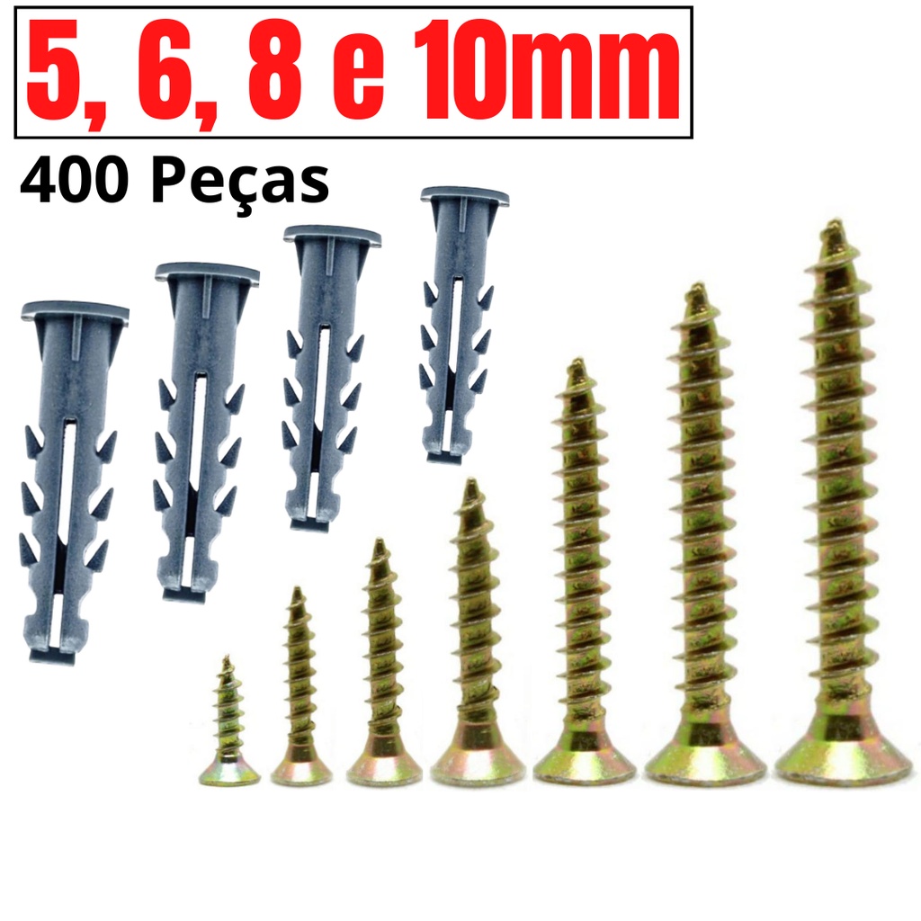 Parafuso E Bucha 5 6 8 10 Com Anel 400 Peças Kit Buchas Com