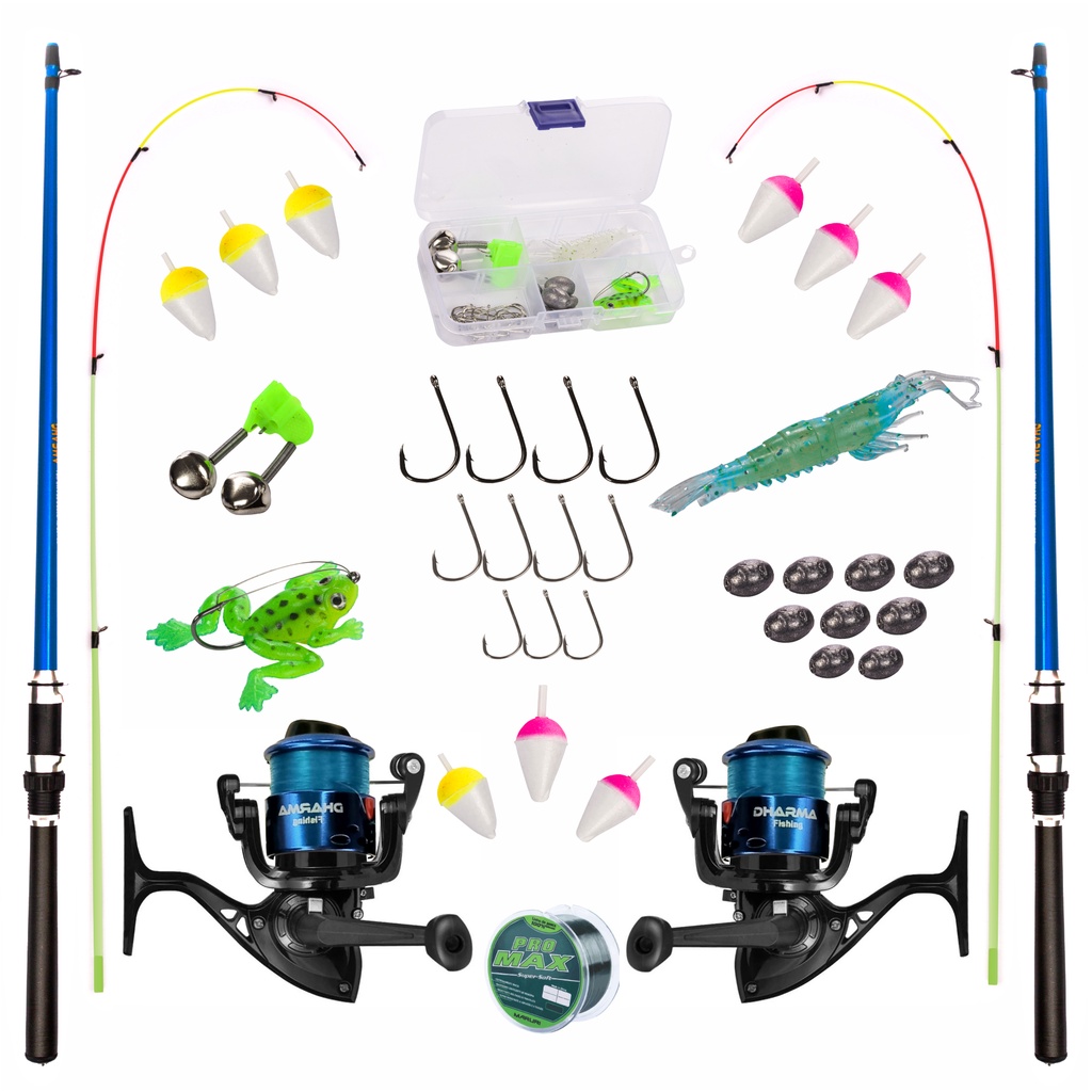Kit De Pesca 10kg C/ 2 Varas + 2 Molinetes + Itens | Shopee Brasil