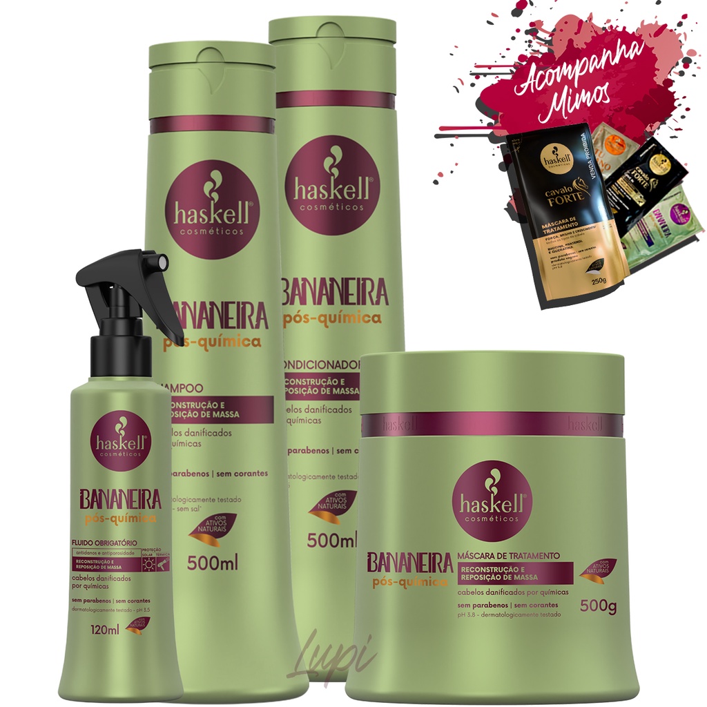 Kit Haskell Bananeira Sh Cond Masc 500 Fluido 120ml | Shopee Brasil