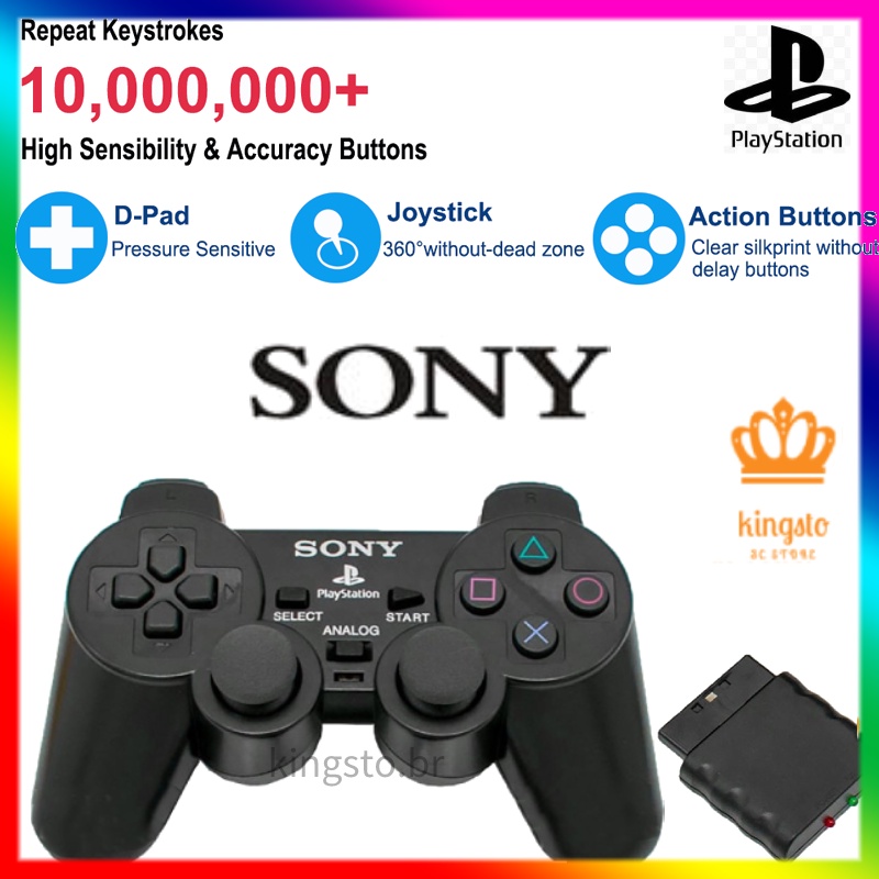 Gamepad Sem Fio Para Sony PS2 2 Console Joystick Joypad Duplo Vibração ...