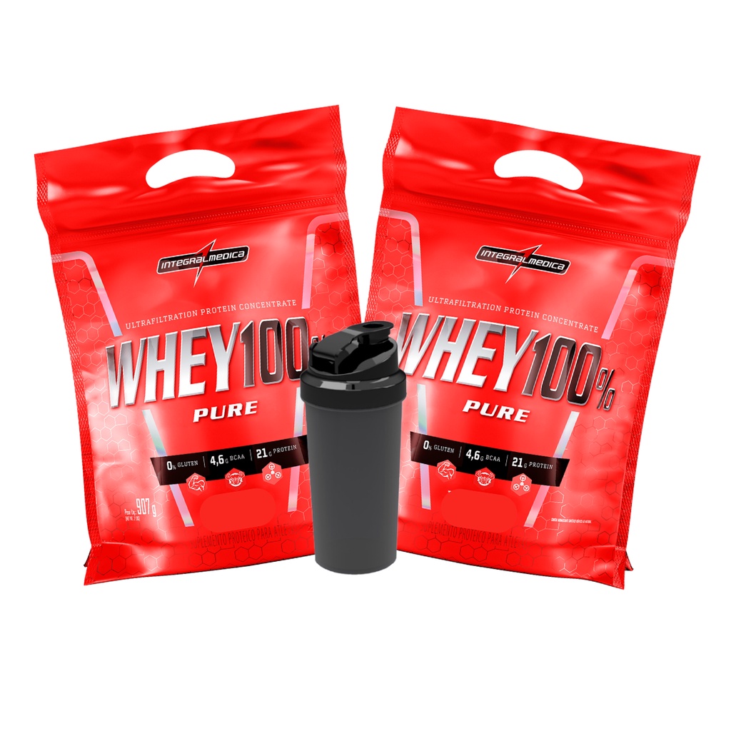 Kit/Combo 2x Refil Whey 100% Pure 907g + Coqueteleira - Whey protein concentrado ...