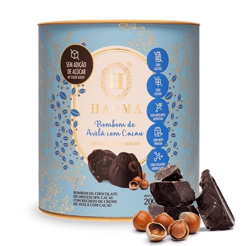 Haoma Chocolate Belga Bombom Avelã com Cacau Zero Açucar - 200g ...