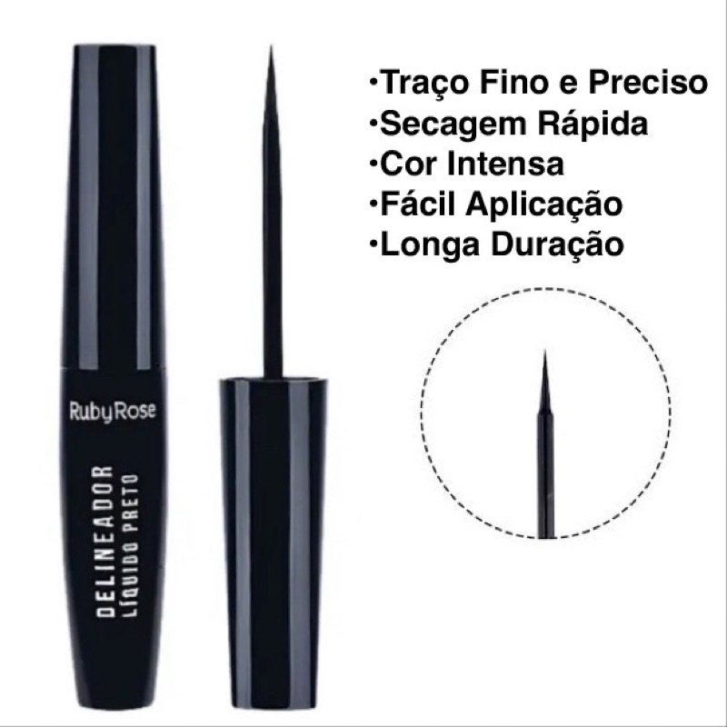 Delineador Líquido Preto Ruby Rose Cód. Produto: HB8406 - Escorrega o Preço