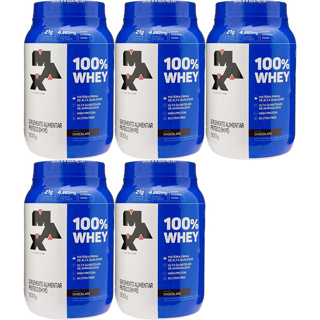 Combo Max Titanium 5x Potes 100 Whey Protein 900g Cada Shopee Brasil