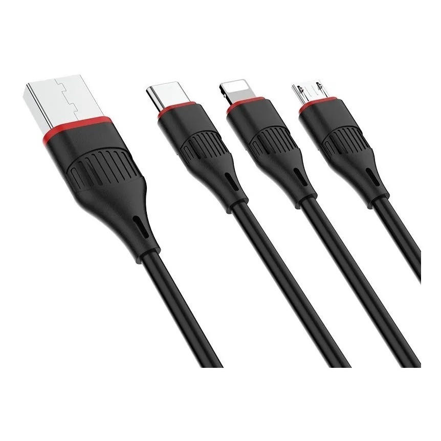 Cabo de Carregador KAIDI-30 Usb Turbo 3 Em 1 Micro USB/Lightning/Tipo-C (para TODOS CELULARES ...