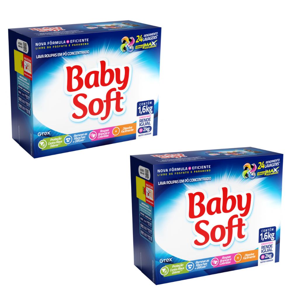 Kit 2 Lava Roupas em Pó Concentrado Baby Soft - 1,6kg | Shopee Brasil