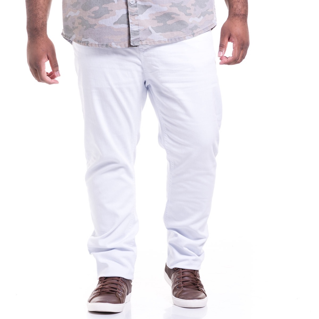 Calça Masculina Branca Sarja Com Lycra Até o Plus Size Tamanhos ...