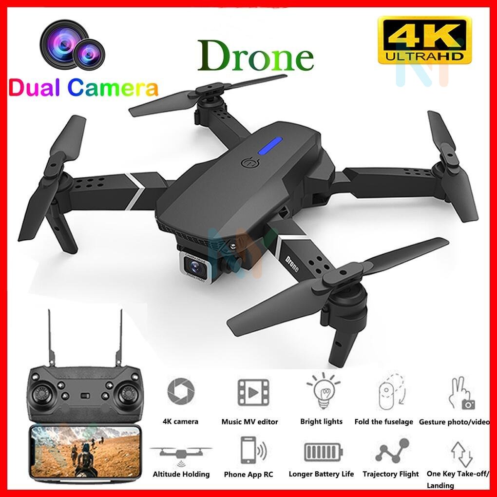 Drone E88 Pro Mini Com Câmera Dupla 4k HD wide angle WiFi Fpv Altura Espera Rc Quadcopter ...