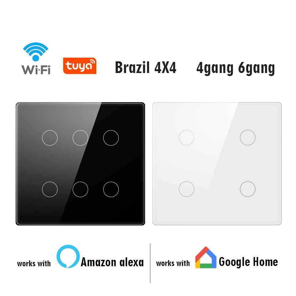 brasil Tuya WiFi padrão Smart Switch,AC 110-220V 4x4 Touch Screen Panel ...