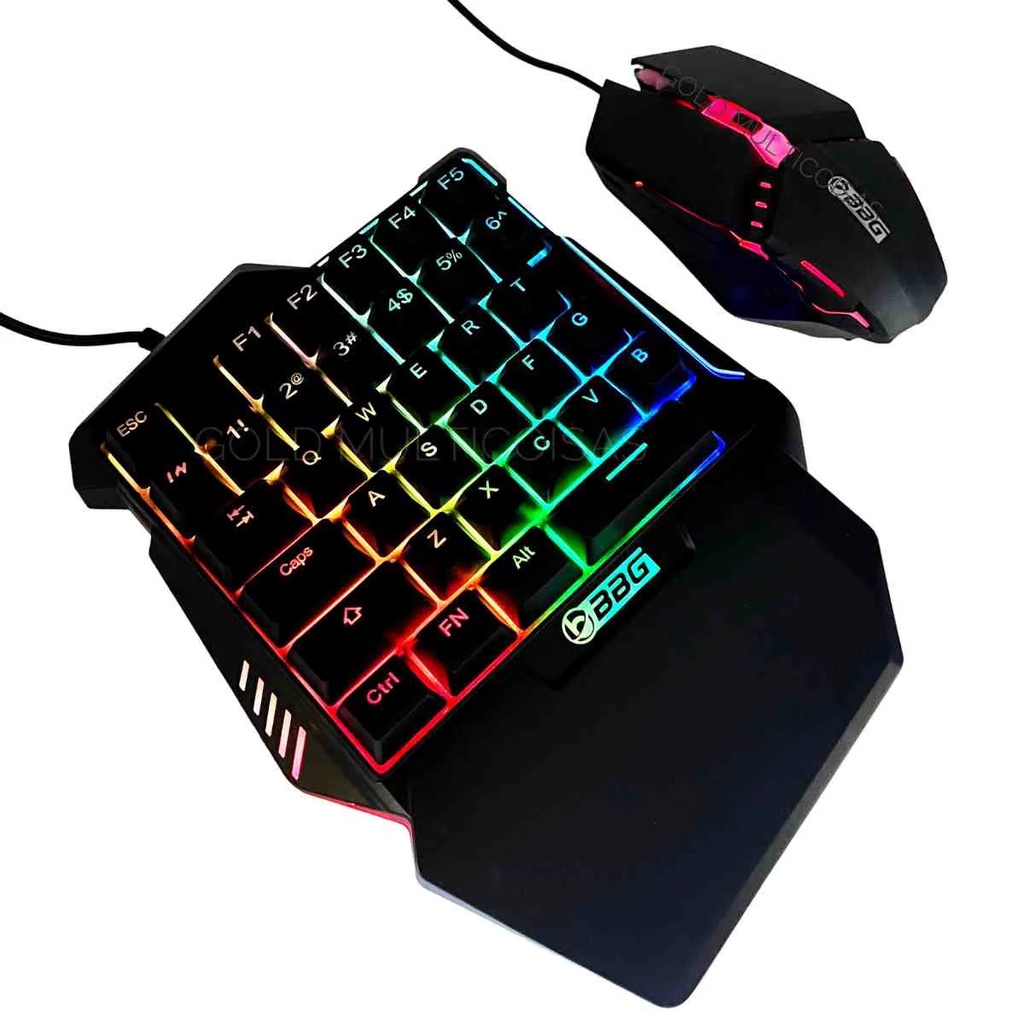 Kit Teclado Mouse de Uma Mão BBG Usb Rgb Led Multimídia Gamer toque ...