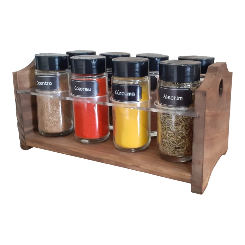 Porta Temperos Potes Condimentos Com Suporte de Madeira Para Cozinha ...