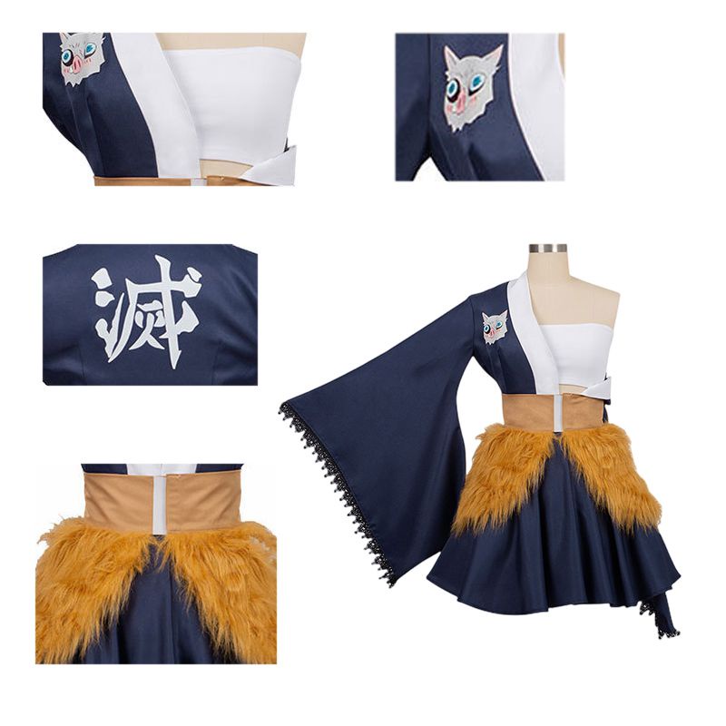 Anime Demon Slayer Hashibira Inosuke Cosplay Adult girl Costume Dress ...