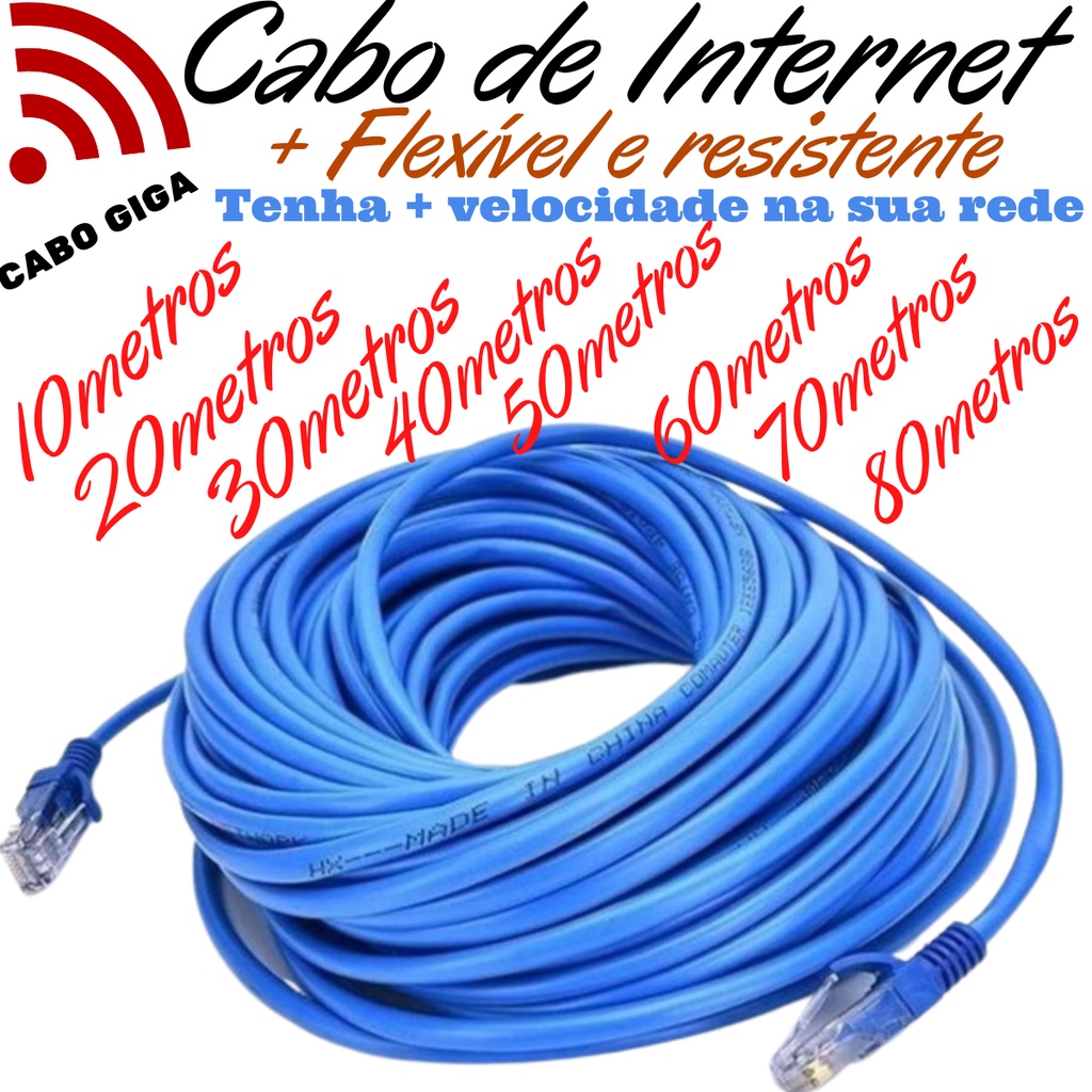 Cabo de rede de Internet giga 5, 10, 15, 20, 25, 30, 35, 40, 45 e 50 ...