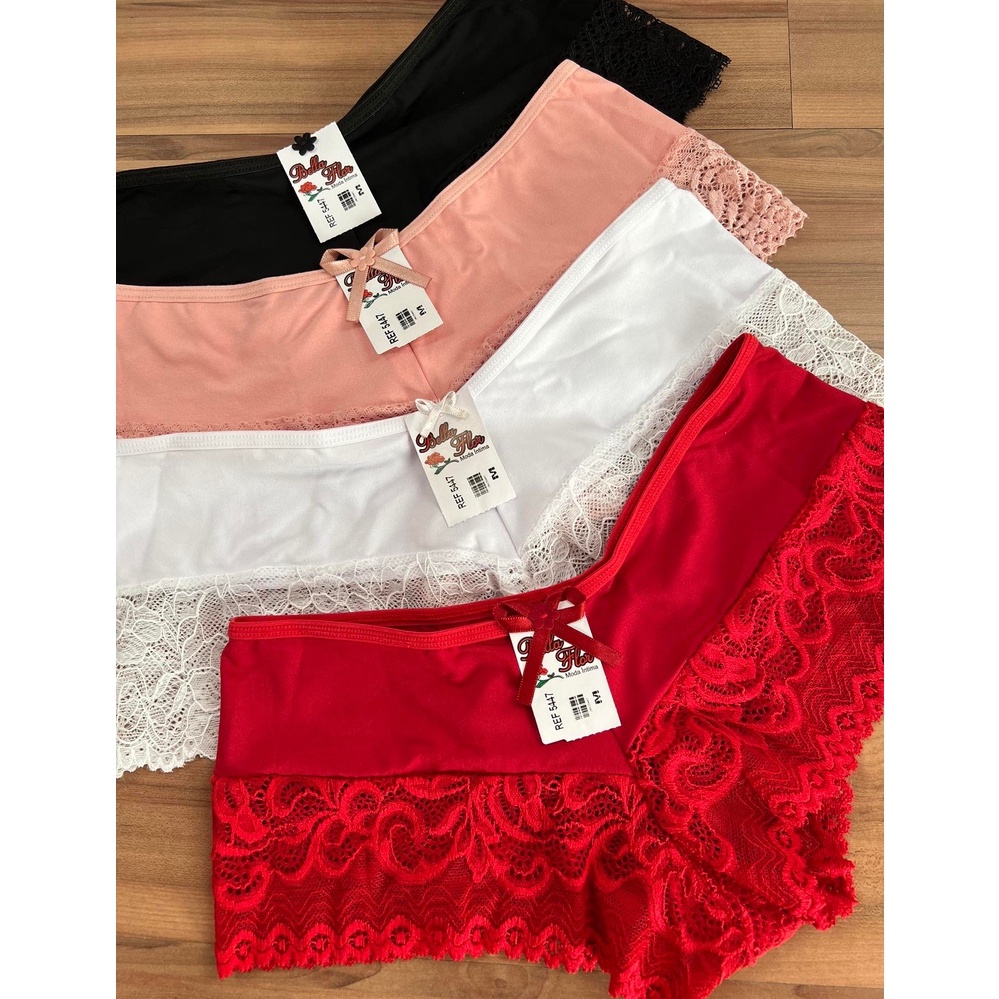 Kit com 10 Calcinhas de Renda Box Shortinho Cueca Boxer Feminina Linda Lingerie Moda íntima ...