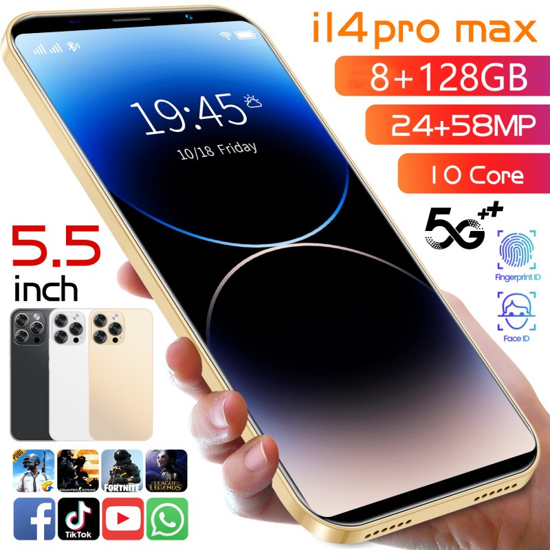 Celular Barato i14Pro Max 5,5 Polegadas 5G Telefone 8 + 128GB Celulares ...