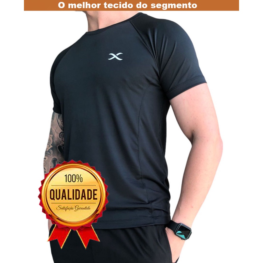 Kit com 3 camisetas de academia tecido dry fit com proteção solar ...