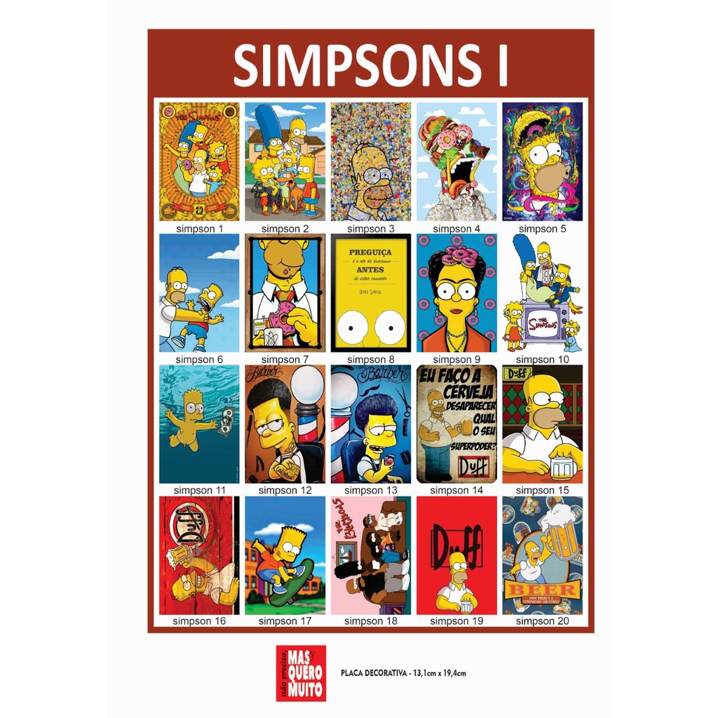 SIMPSONS de 01 a 50 - Placa decorativa Geek - Quadro parede & decoração ...