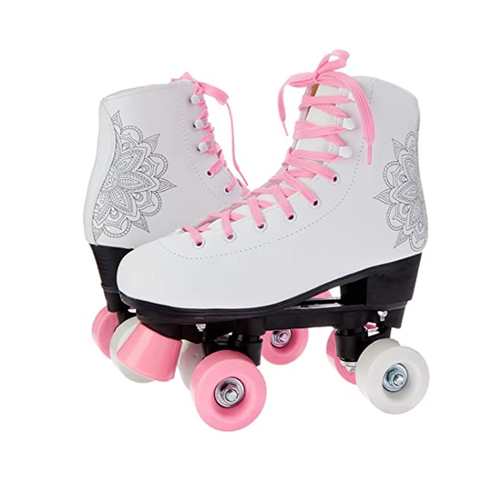 Patins Classico 4 rodas Rosa e Branco Feminino Tamanho 37-38 Fun ...
