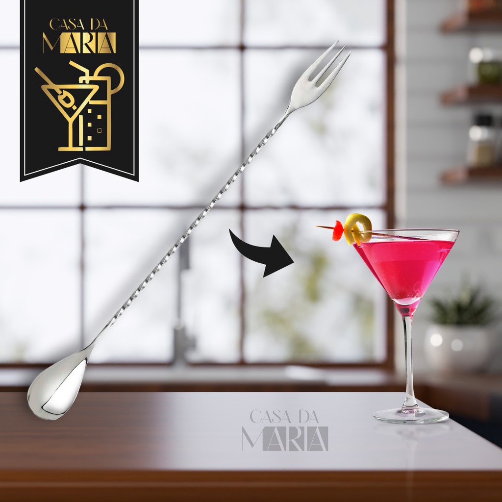 Colher Bailarina com Mini Garfo 30cm de Inox para Barman e Bartender ...