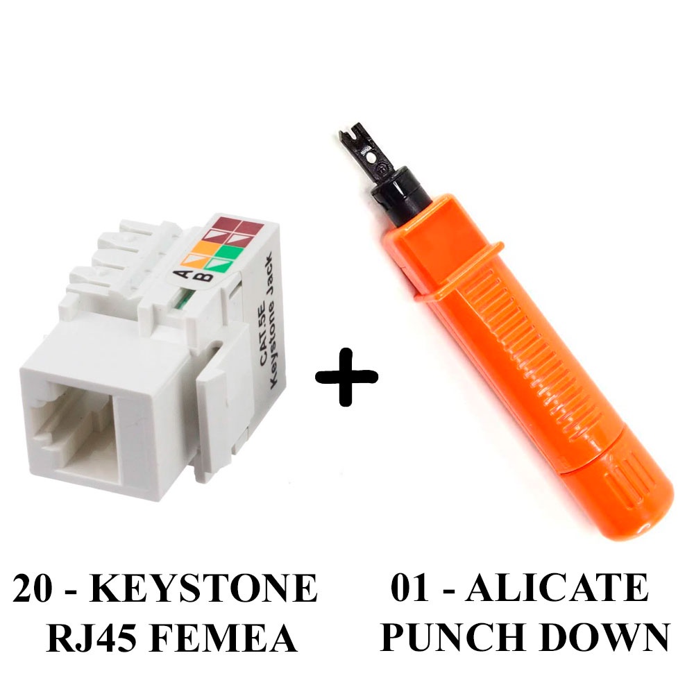 KIT ALICATE DE INSERÇÃO PUNCH DOWN E 20 KEYSTONE REDE RJ45 | Shopee Brasil