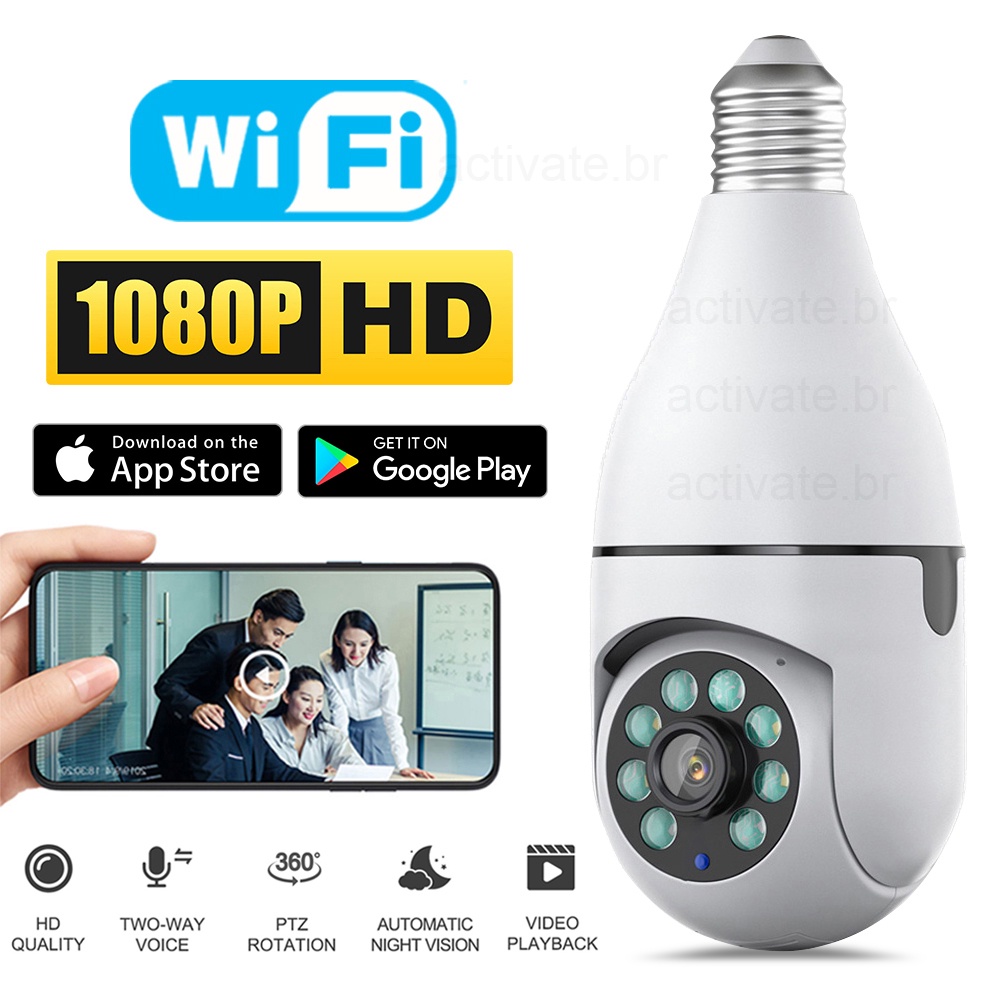 360 ° Câmera Lâmpada E27 De Segurança Inteligente Rotativa CCTV HD ...