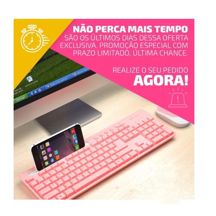 Teclado Multimídia USB Pink Feminino Smart Support KX Rosa MBTech ...