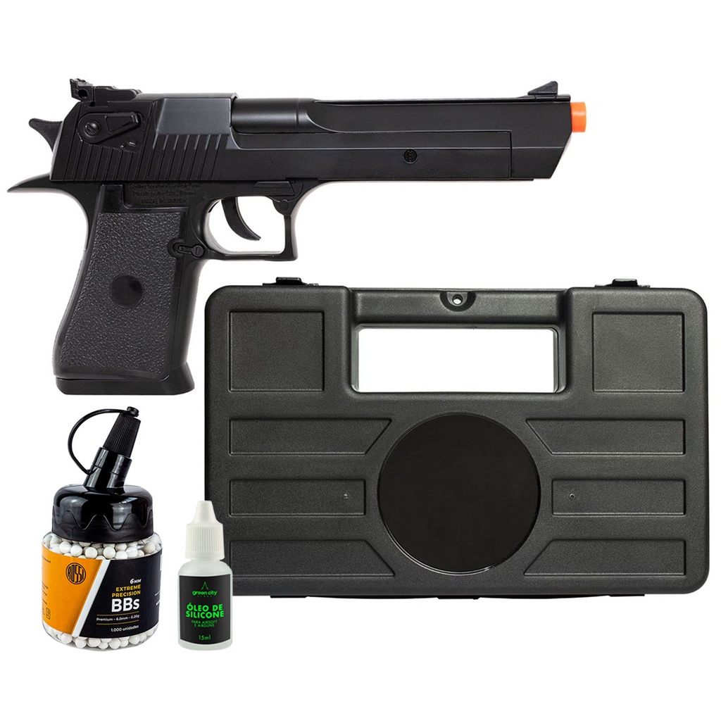 Pistola de Airsoft Desert Eagle Black Arma Spring 6mm com Case Maleta ...