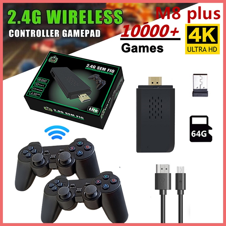 M8 Game Console Clássico Retro Sem Fio Mario Games 10000 + Jogos 4K ...