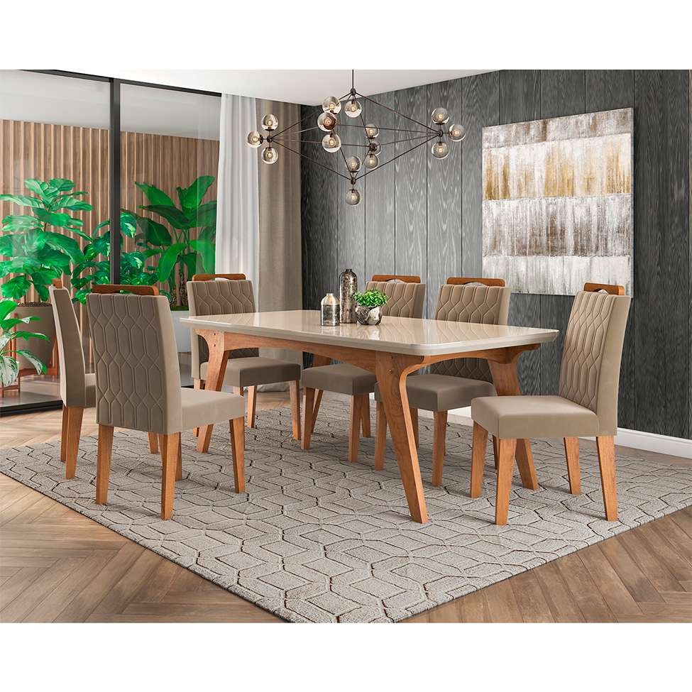 Conjunto de Mesa de Jantar Retangular com Tampo de Vidro e 6 Cadeiras ... Conjunto de Mesa de Jantar Retangular com Tampo de Vidro e 6 Cadeiras ...