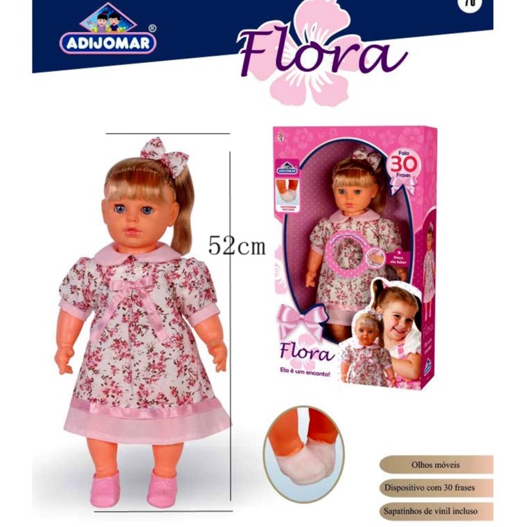 Boneca infantil FLORA de borracha, fala 30 frases e pisca olhos ...