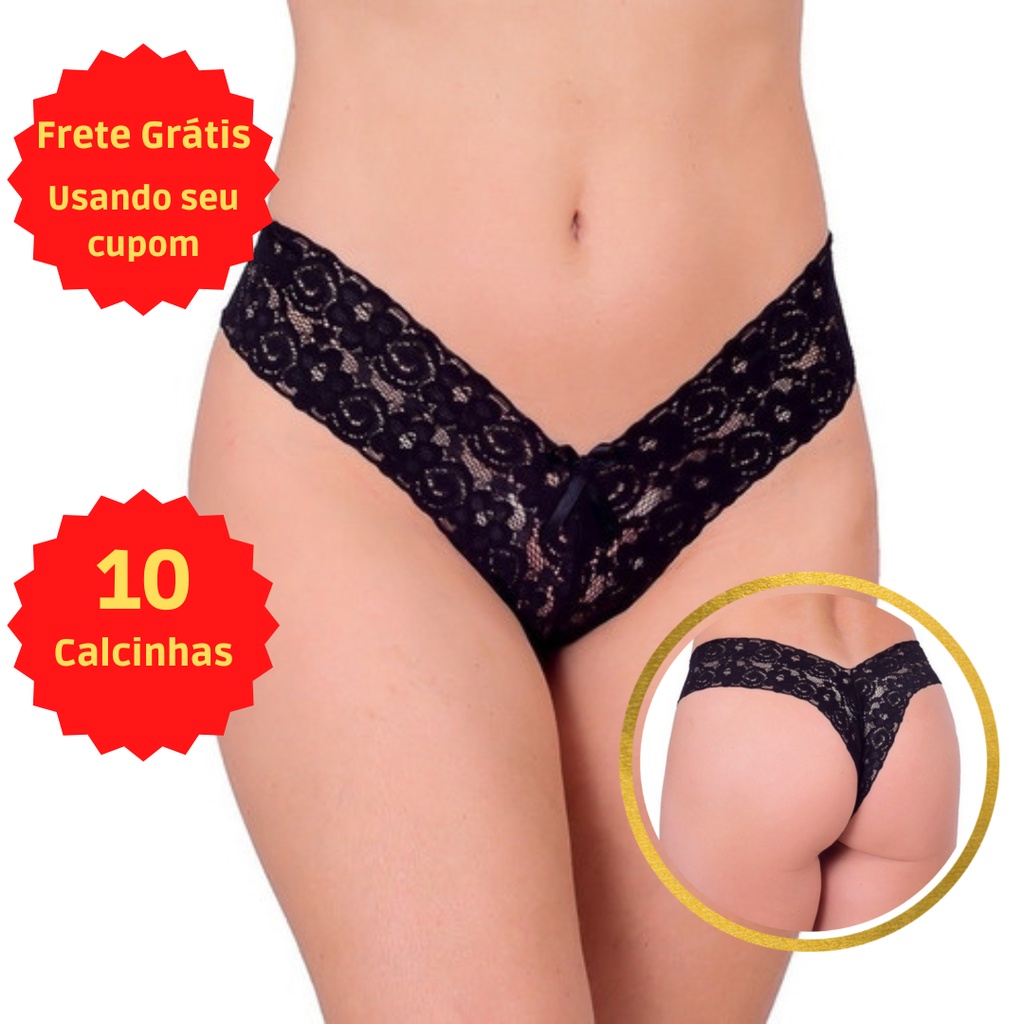 Kit 10 Calcinha Fio Dental Renda Tanga Sexy Calsinha Atacado