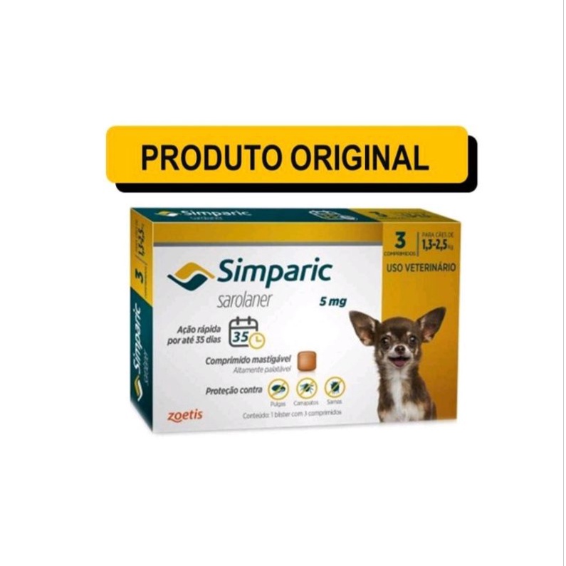 Simparic 5mg 1,3 a 2,5kg com 3 Comprimidos | Shopee Brasil