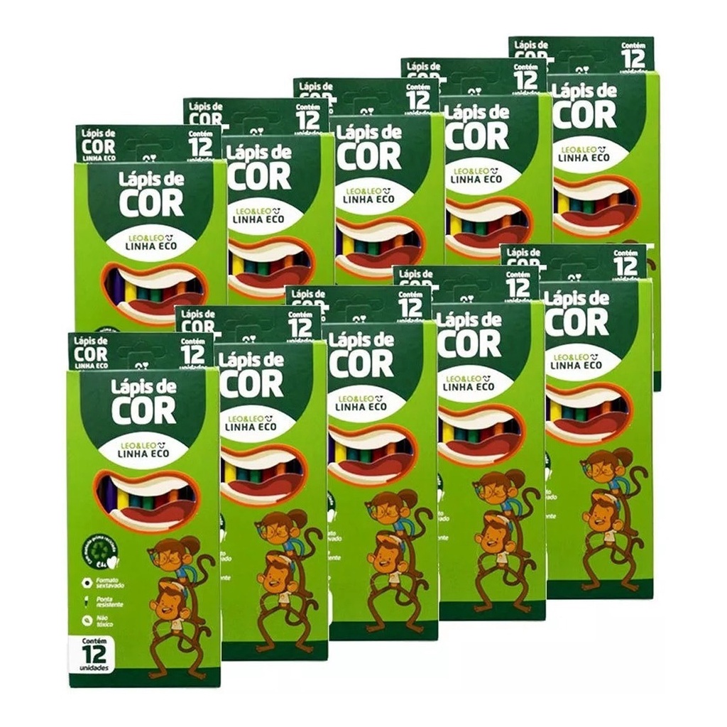 Pacote C/10 Lapis De Cor Grande/ Leo Leo 12 Cores | Shopee Brasil
