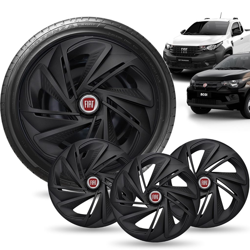 Jogo 4 Calota Aro 14 Preto Fosca Fiat Uno Palio Siena Mobi Fiorino Idea Argo Punto 2012 2013 ...