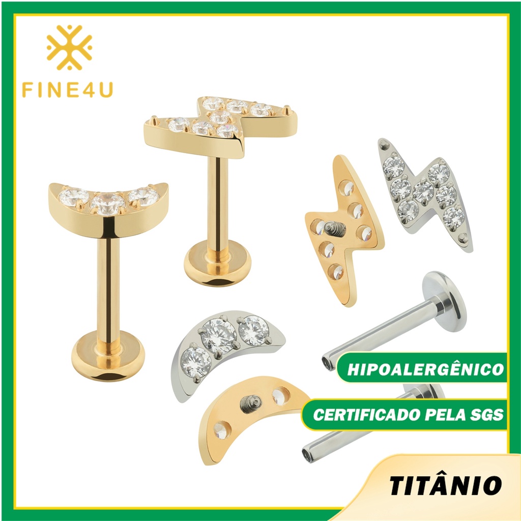 FINE4U Piercing Orelha Titânio Lightning Tragus / Labret Com Zircônia ...
