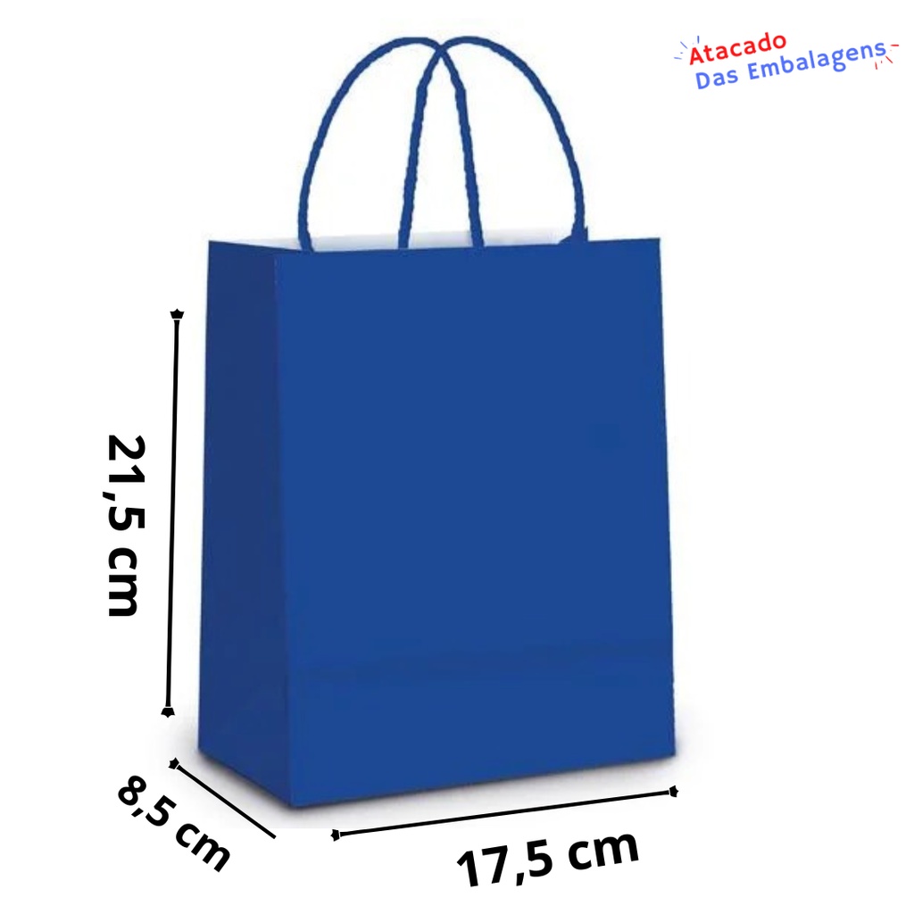 Sacola Kraft Natural Lisa Azul Escuro - 2 Tamanhos - 10 Unid. Cada ...