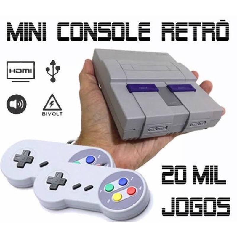 Mini Super Nintendo Retro + de 20 mil jogos com 2 Controles USB ...