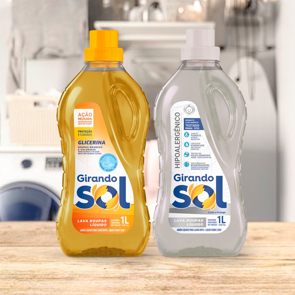 Lava Roupas Líquido Girando Sol | 1 litro | Glicerina, Hipoalergênico ...