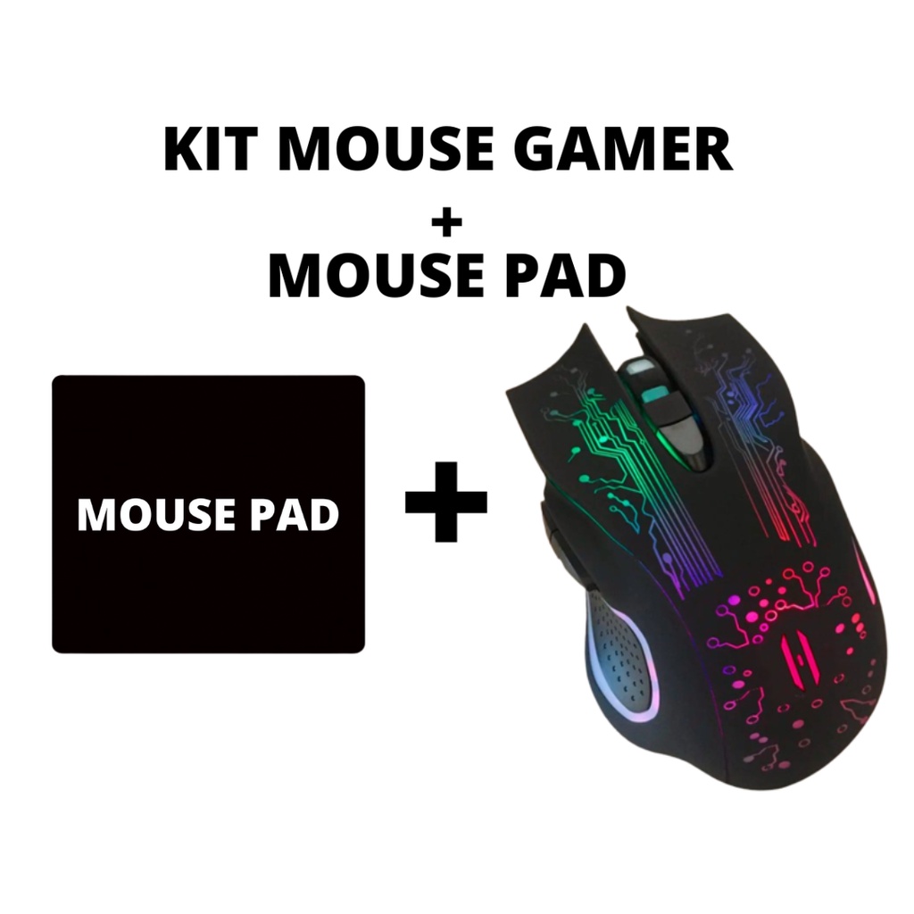 Kit Mouse pad + Mause Gamer Com 6 Botões LED RGB Ultra Ergonômico DPI ...