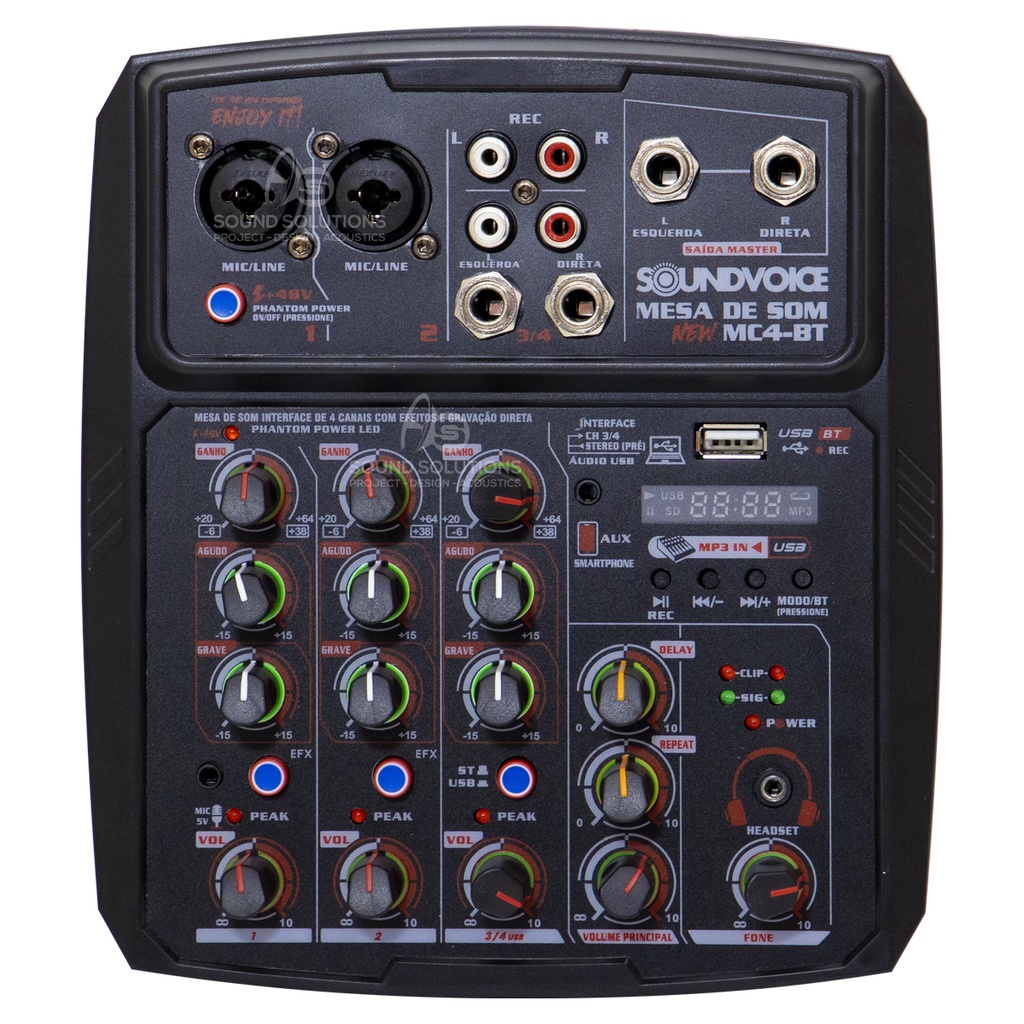 Mesa de Som 4 Canais Interface SoundVoice MC-4BT MC4BT | Shopee Brasil