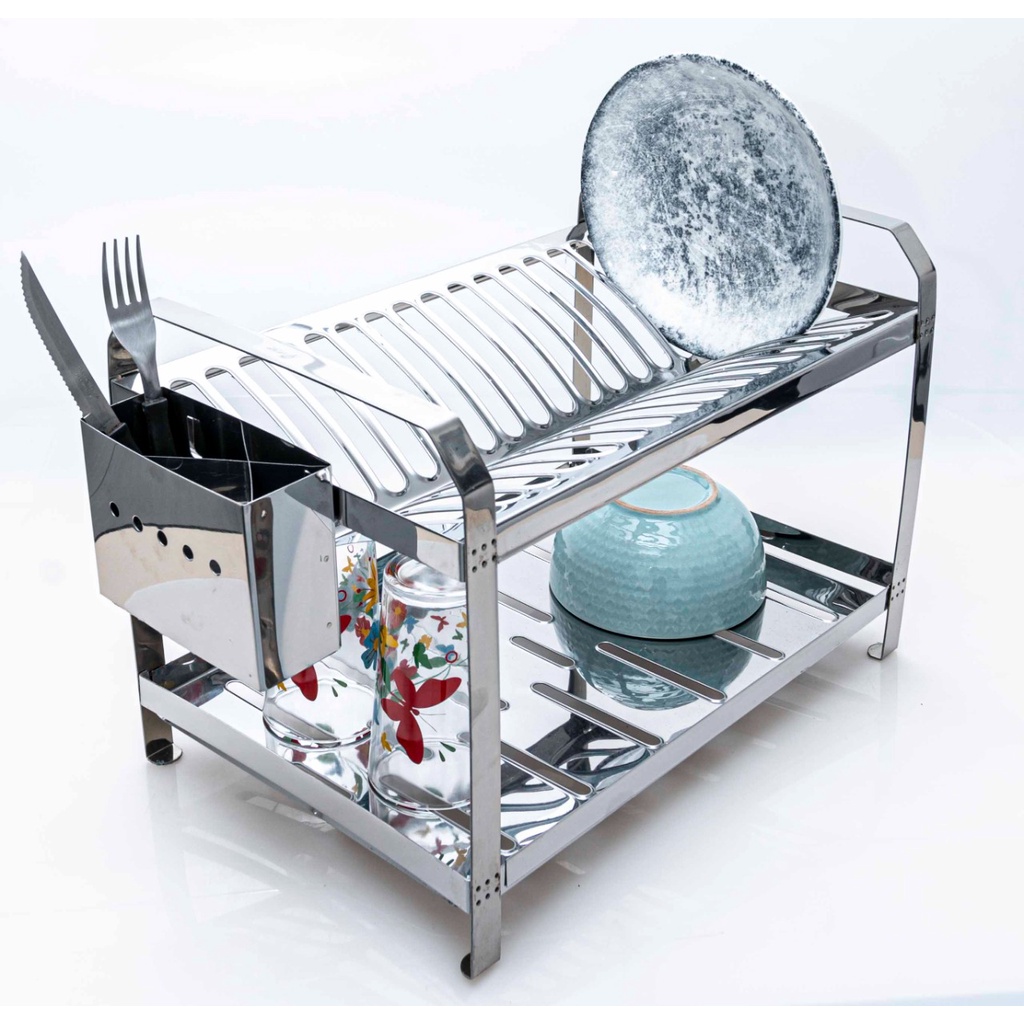 Escorredor Em Aço Inox 16 Pratos Luxo Com Porta Talheres Inox | Shopee ...