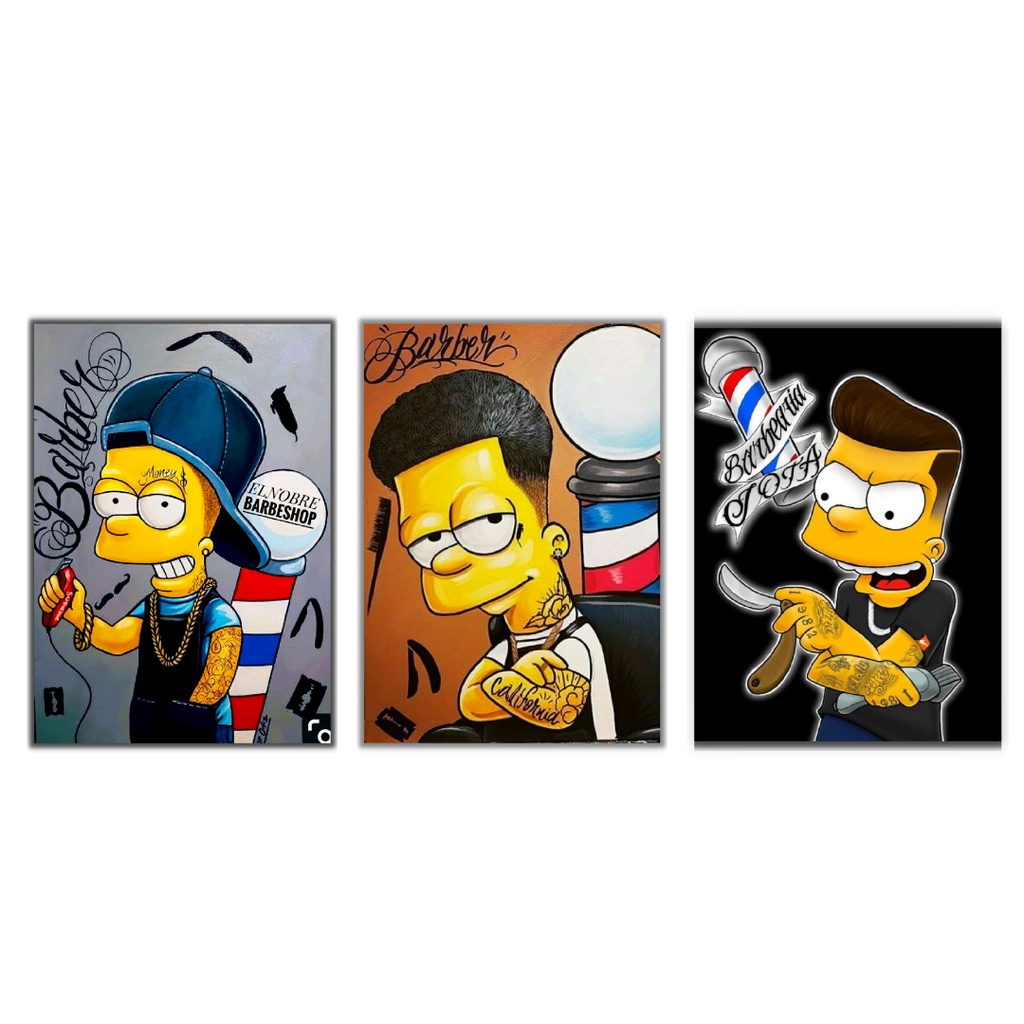 Trio de Quadros Barbearia - Barbeiro - Os Simpsons (Placas em MDF 3mm ...