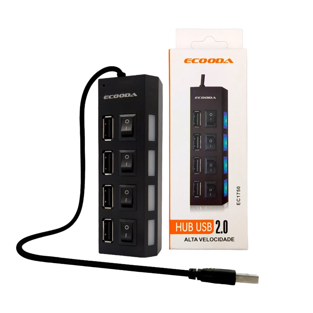 Kit 2 HUB USB 2.0 Alta Velocidade Ecooda EC1750 | Shopee Brasil