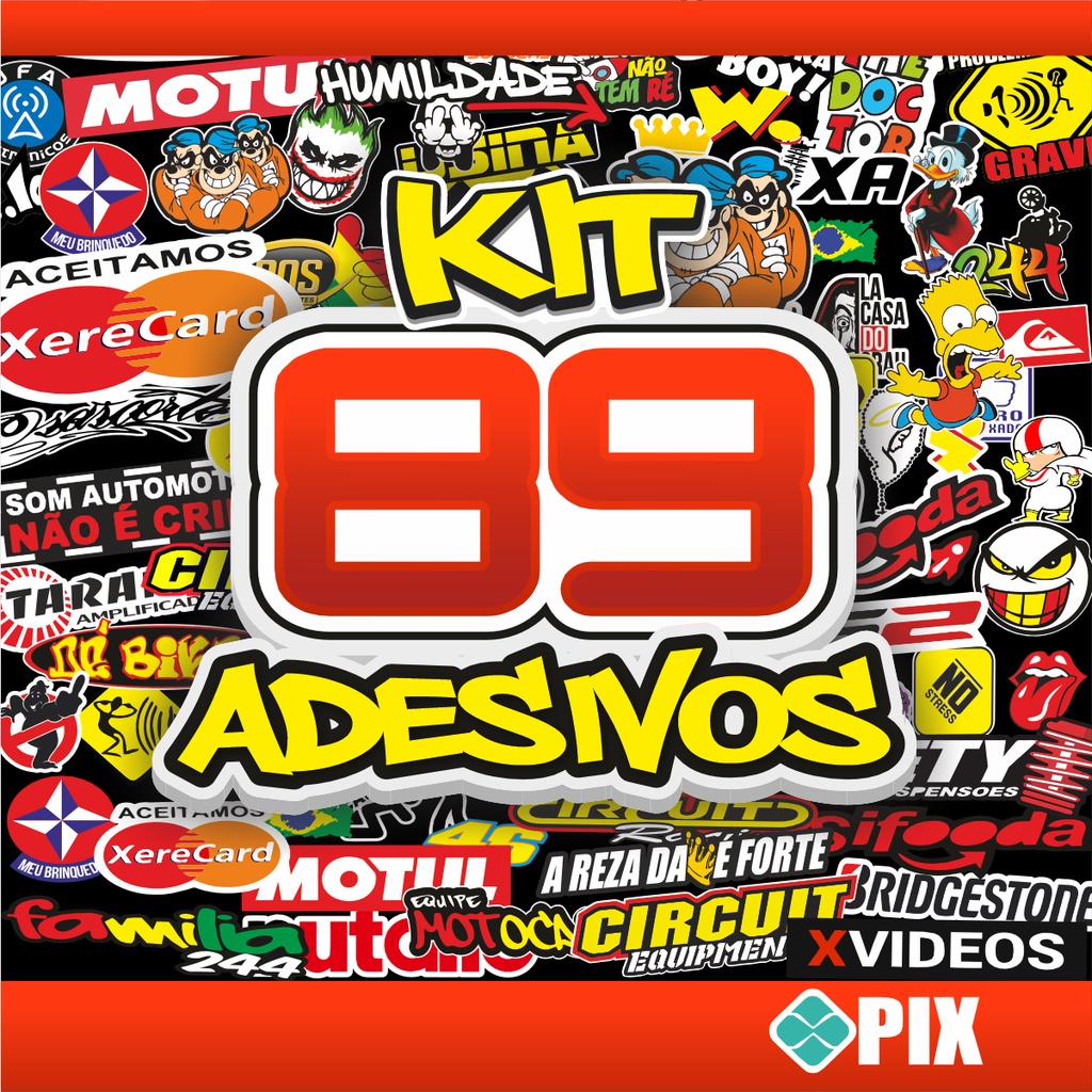 Kit 89 Adesivos Vinil - 3 Cartela Adesivo Moto Carro e Bike - Modelo Original - Envio Imediato ...